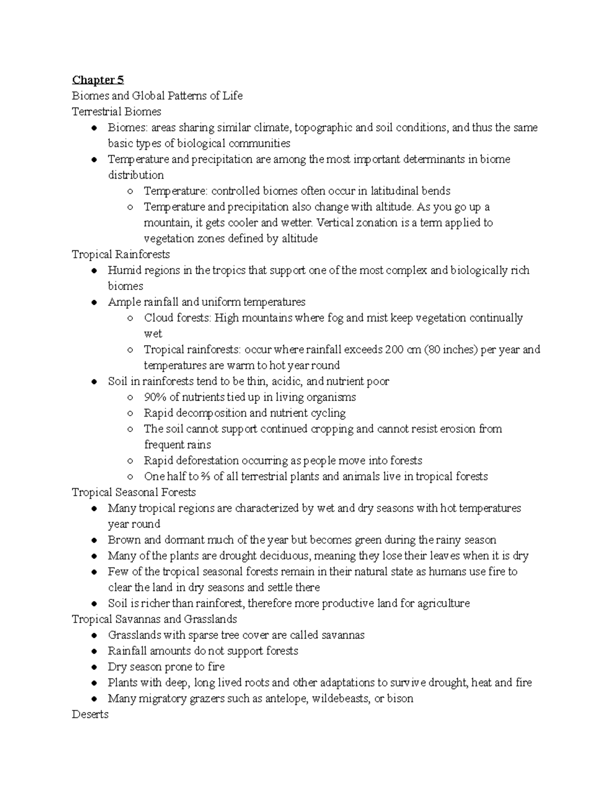 Chapter 5 - Professor Nicholls - Chapter 5 Biomes and Global Patterns ...