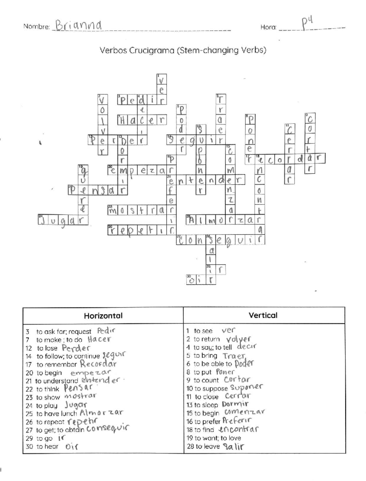 Verbos Crucigrama (Verbs) - Actividad de Clase P4 - Studocu