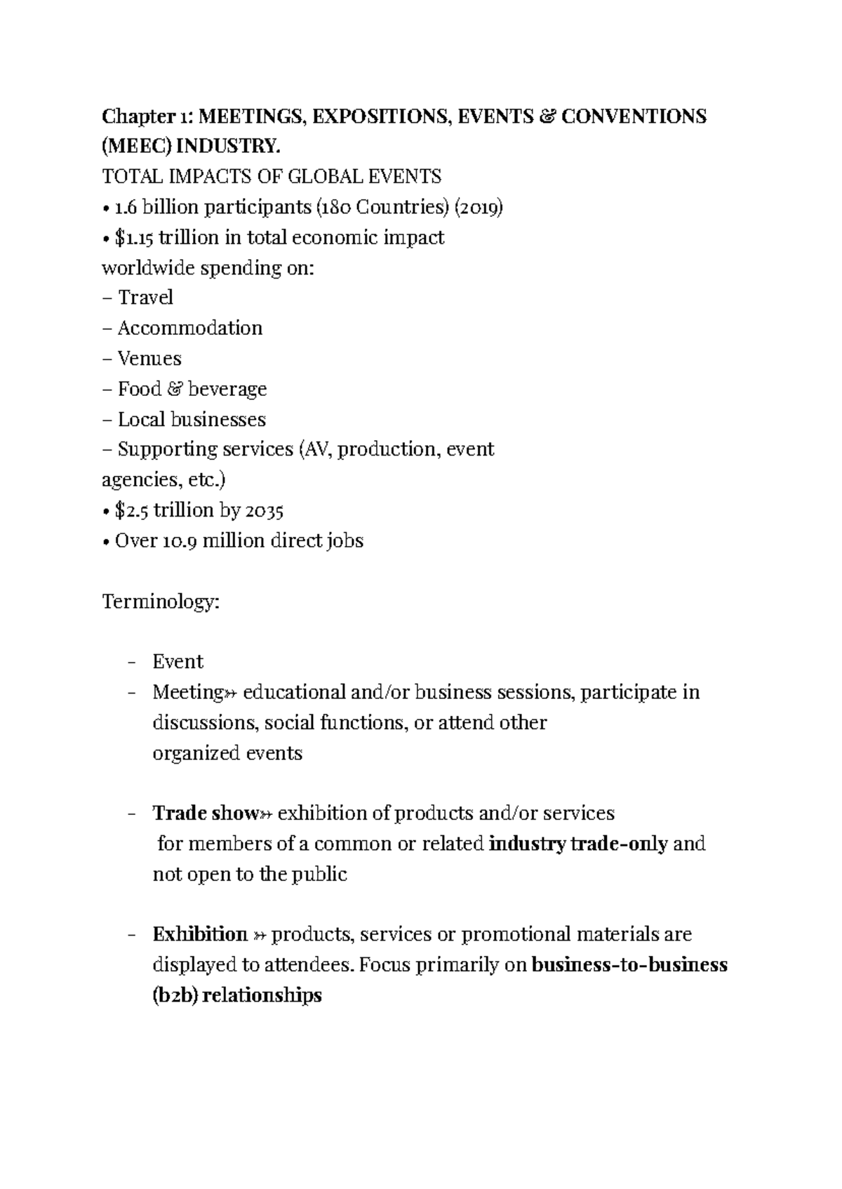 HTM Chapter 2: Insights on MEEC Industry & Event Management - Studocu