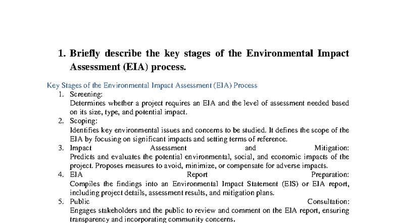 Mid-II IMP Q&A: Key Stages and Importance of EIA Process - Studocu