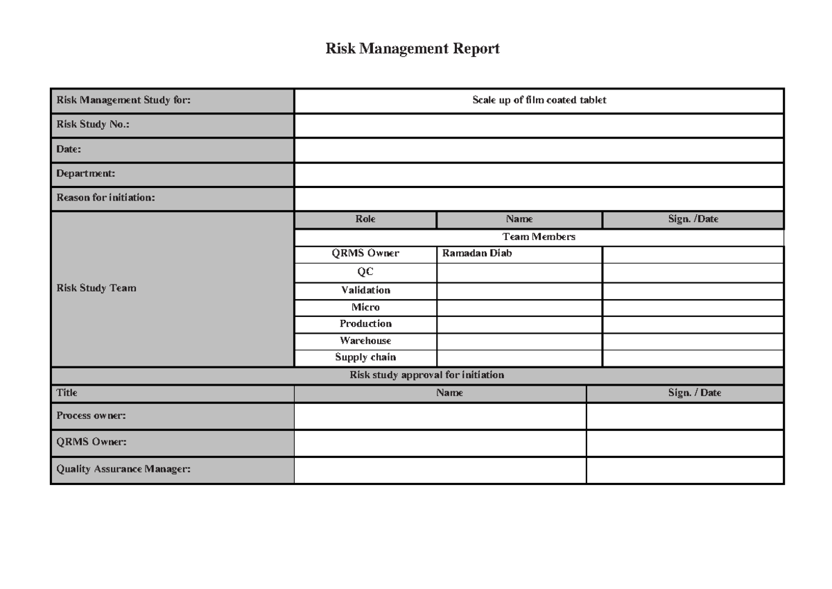 Risk Management Report: Assessment of Risks for Batch Size Change - Studocu