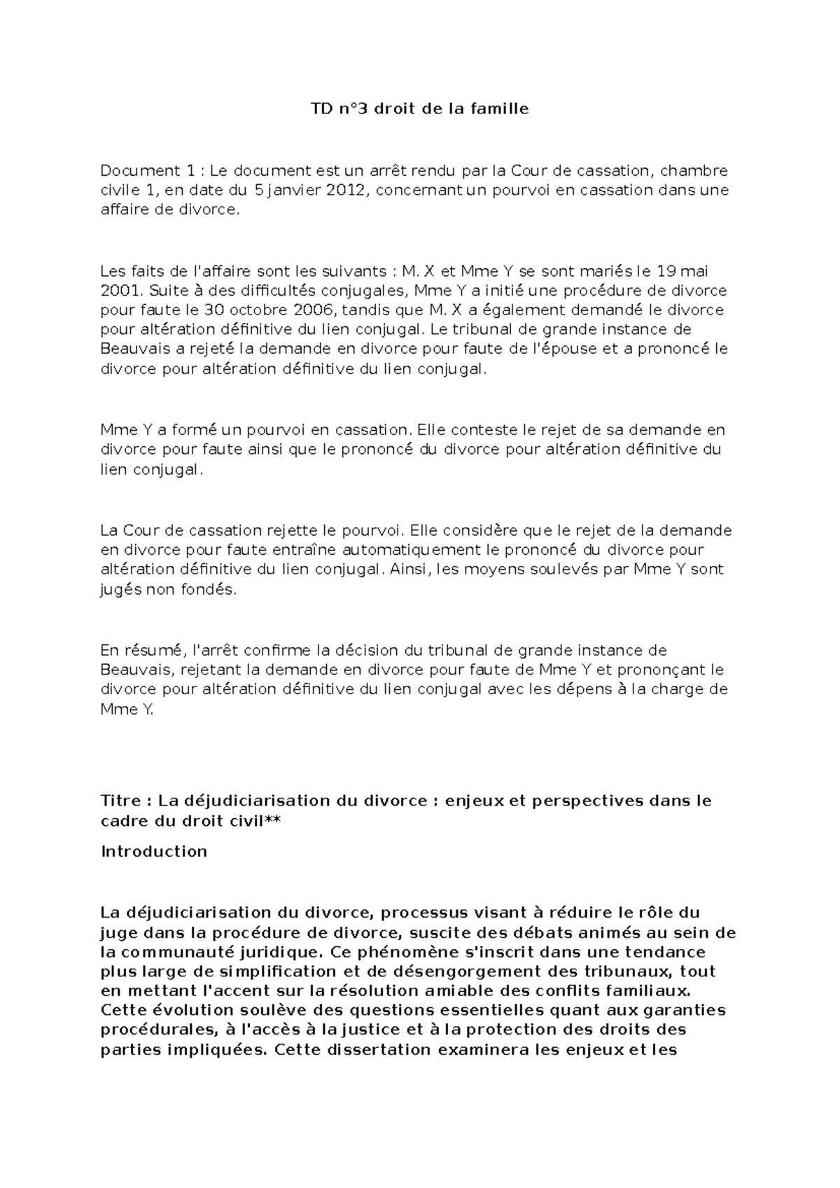 TD 3 DDLF - La Déjudiciarisation du Divorce : Enjeux et Perspectives ...