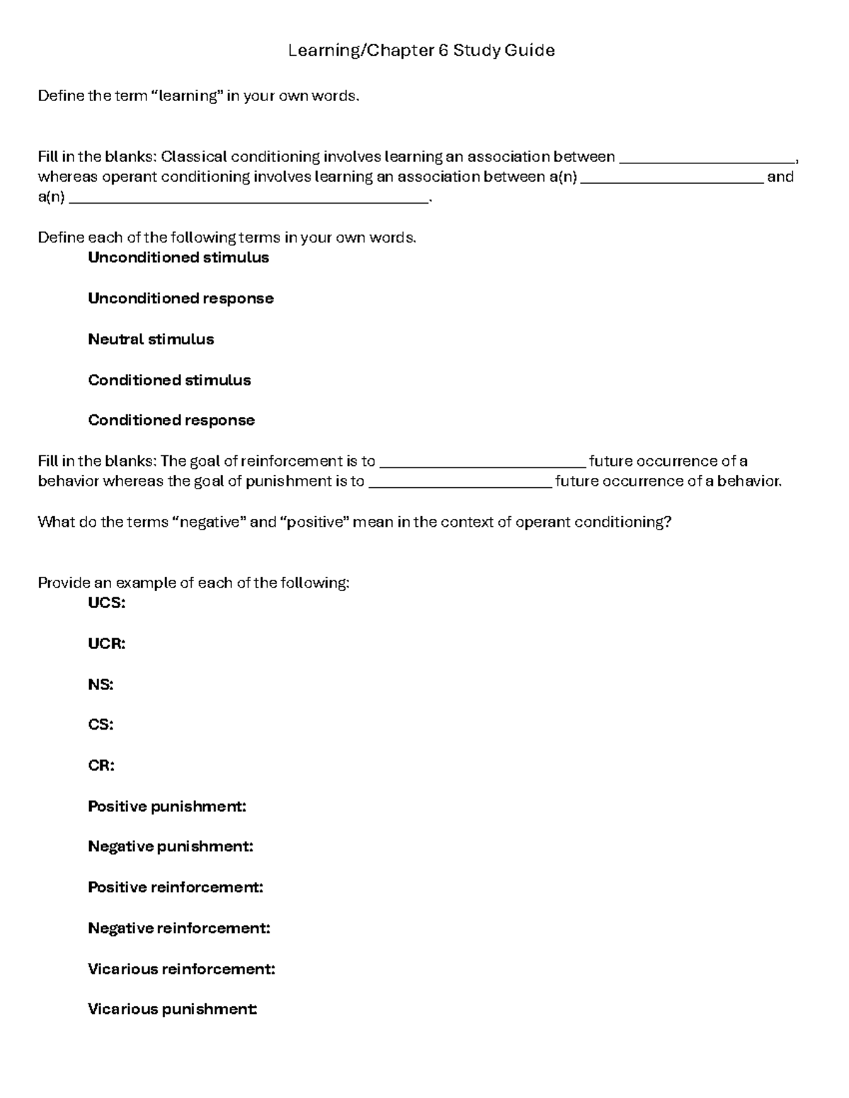 Psychology 101: Chapter 6 Learning Theory Concepts Study Guide - Studocu