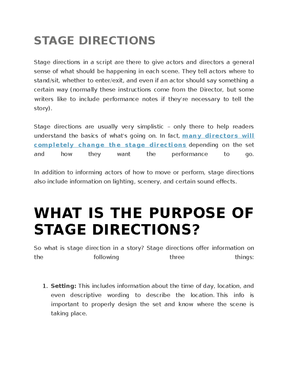 Stage Directions and Their Importance in Performance - Studocu