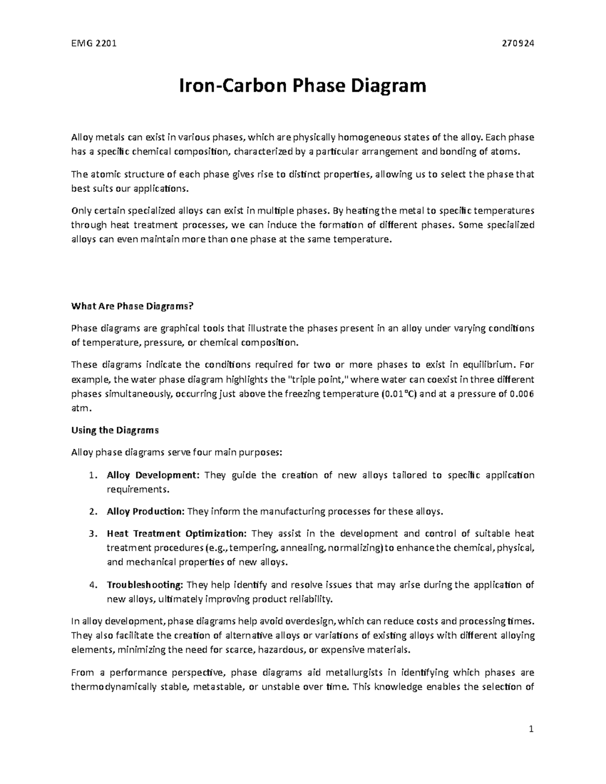 EMG 2201 Phase Diagrams of Iron-Carbon Alloys: A Comprehensive Study ...