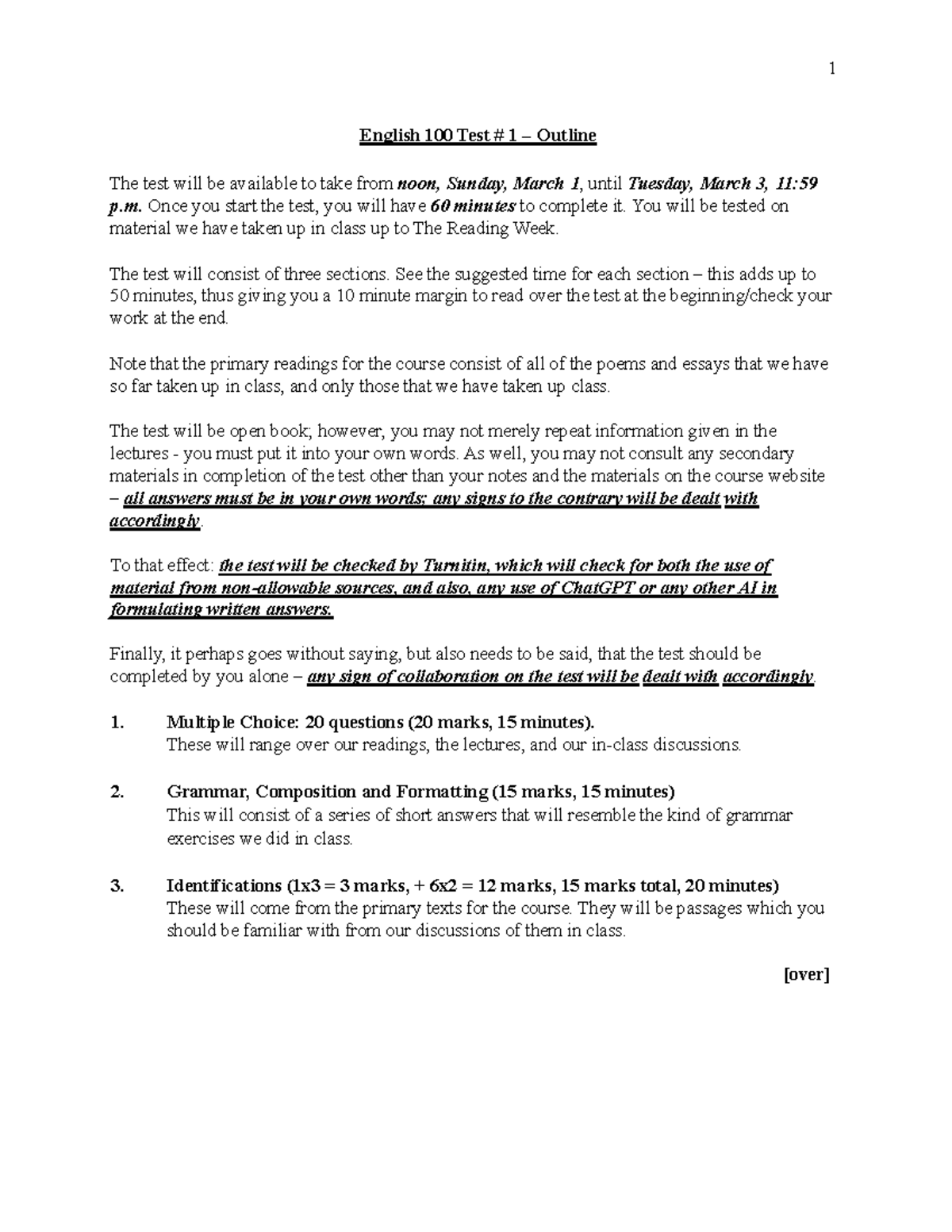 English 100 Test 1 Outline: Key Details & Structure - Studocu