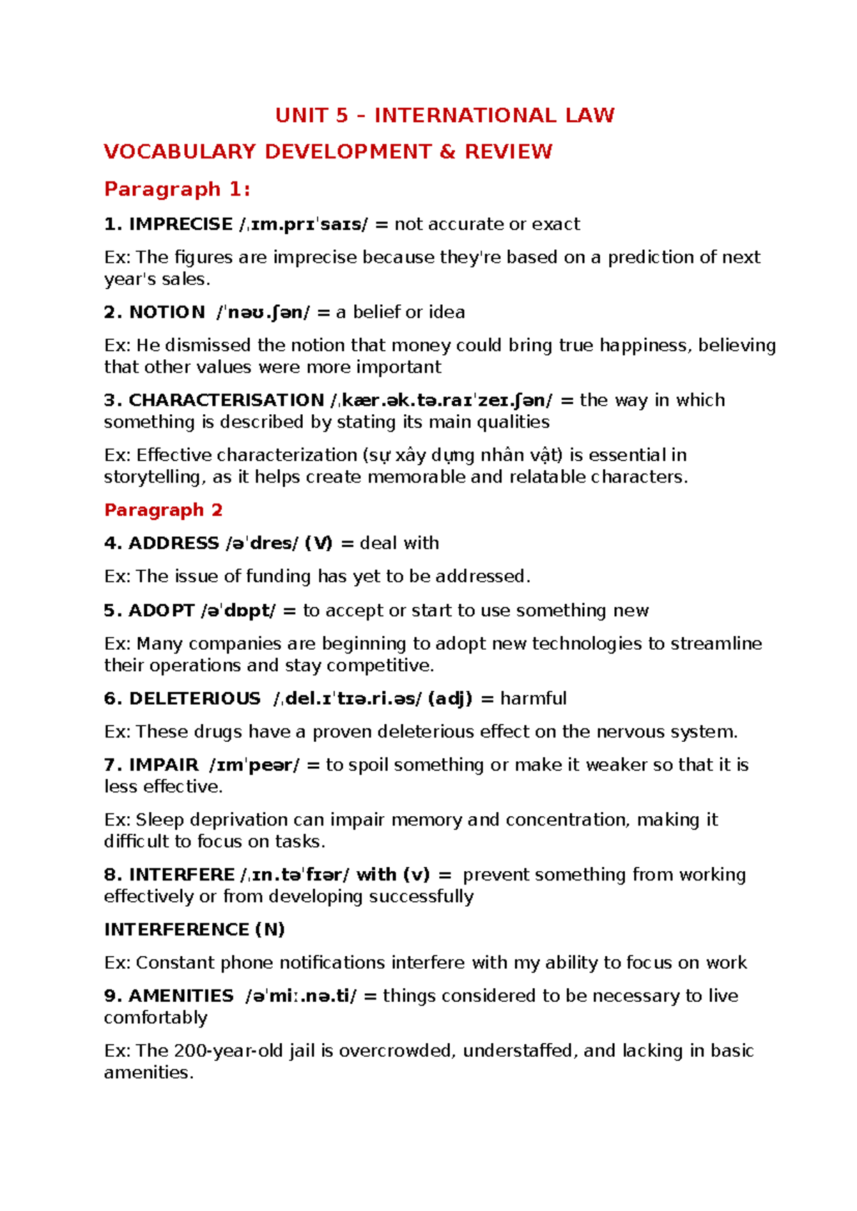UNIT 5 INTERNATIONAL LAW VOCABULARY REVIEW - Studocu