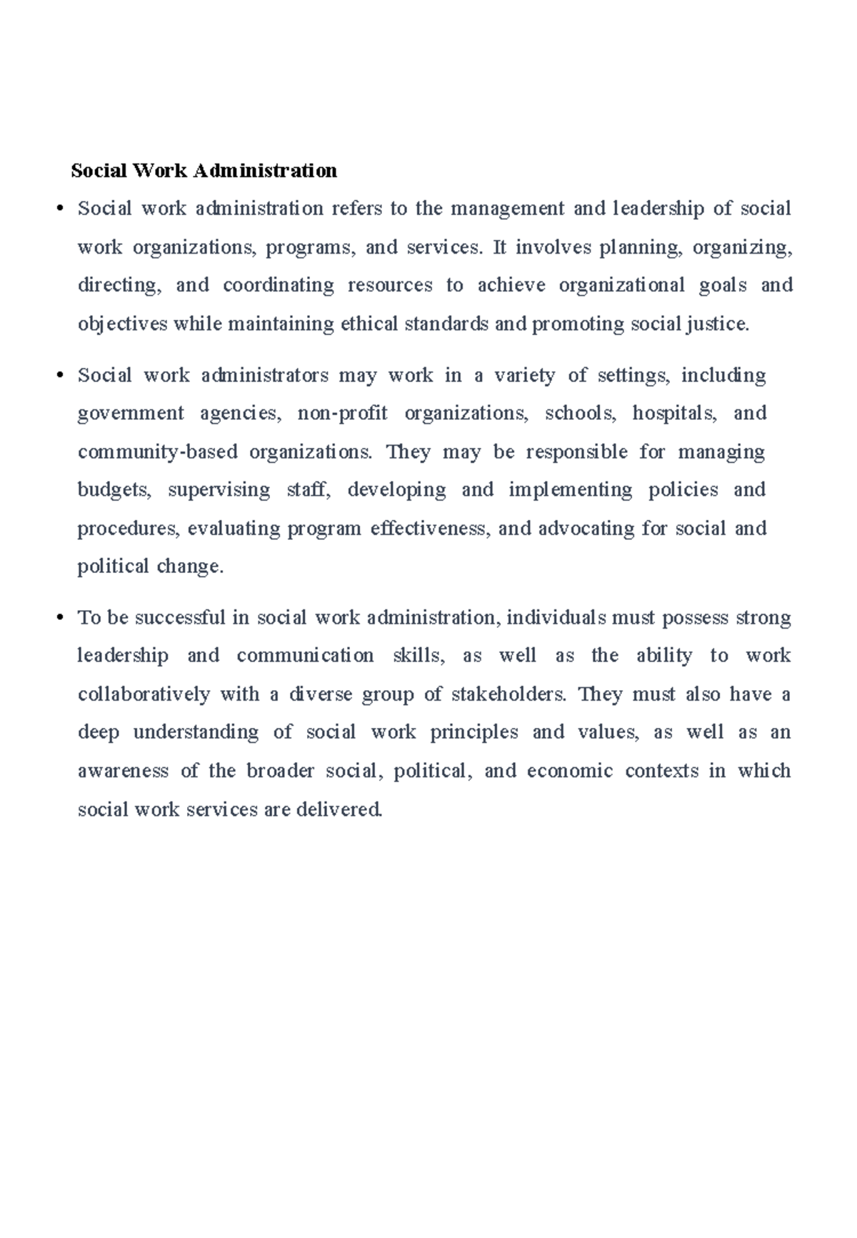 Chapter 4 - Study - Social Work Administration Social work ...