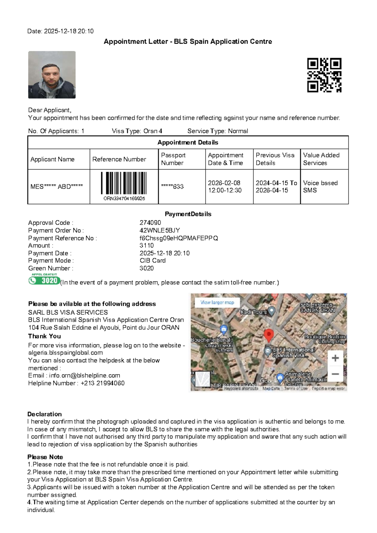 Appointment Letter for Visa Application ORN334704169925 - Studocu