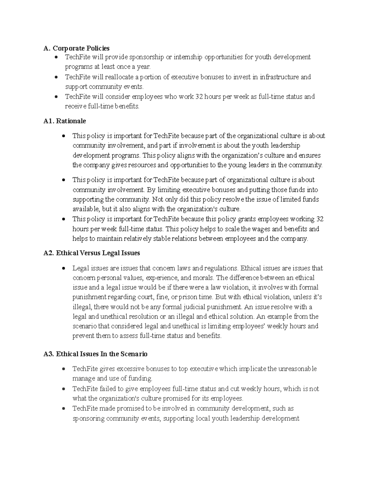 Business Ethics Task 1 - C717 Policy Analysis and Recommendations - Studocu
