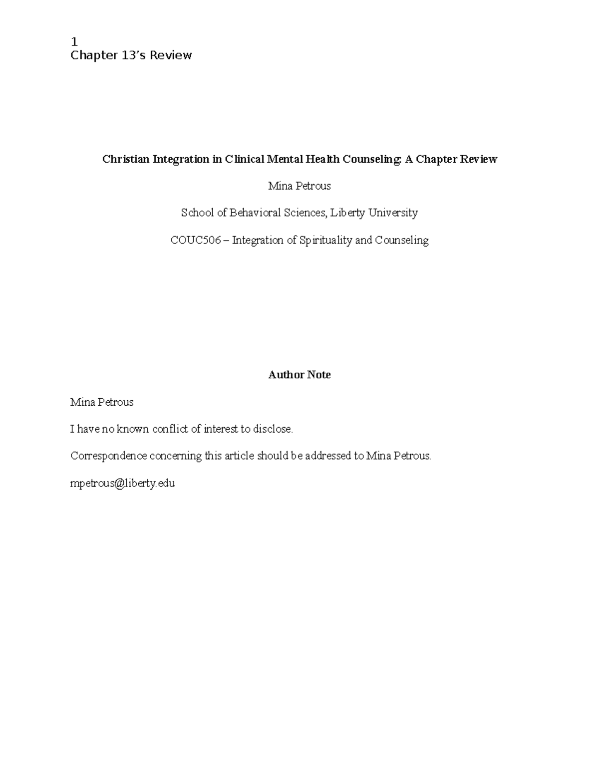 COUC506 Chapter 13 Review: Christian Integration in CMHC - Studocu