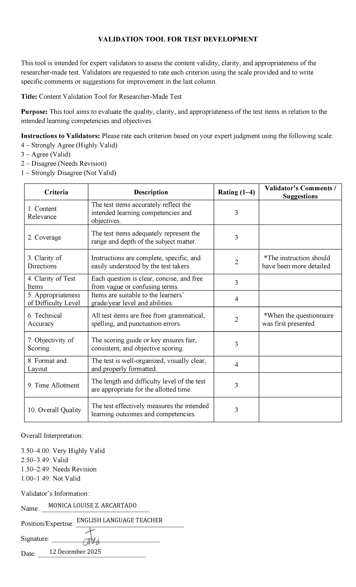 Validation Tool for Test Development: Content Validity Assessment - Studocu