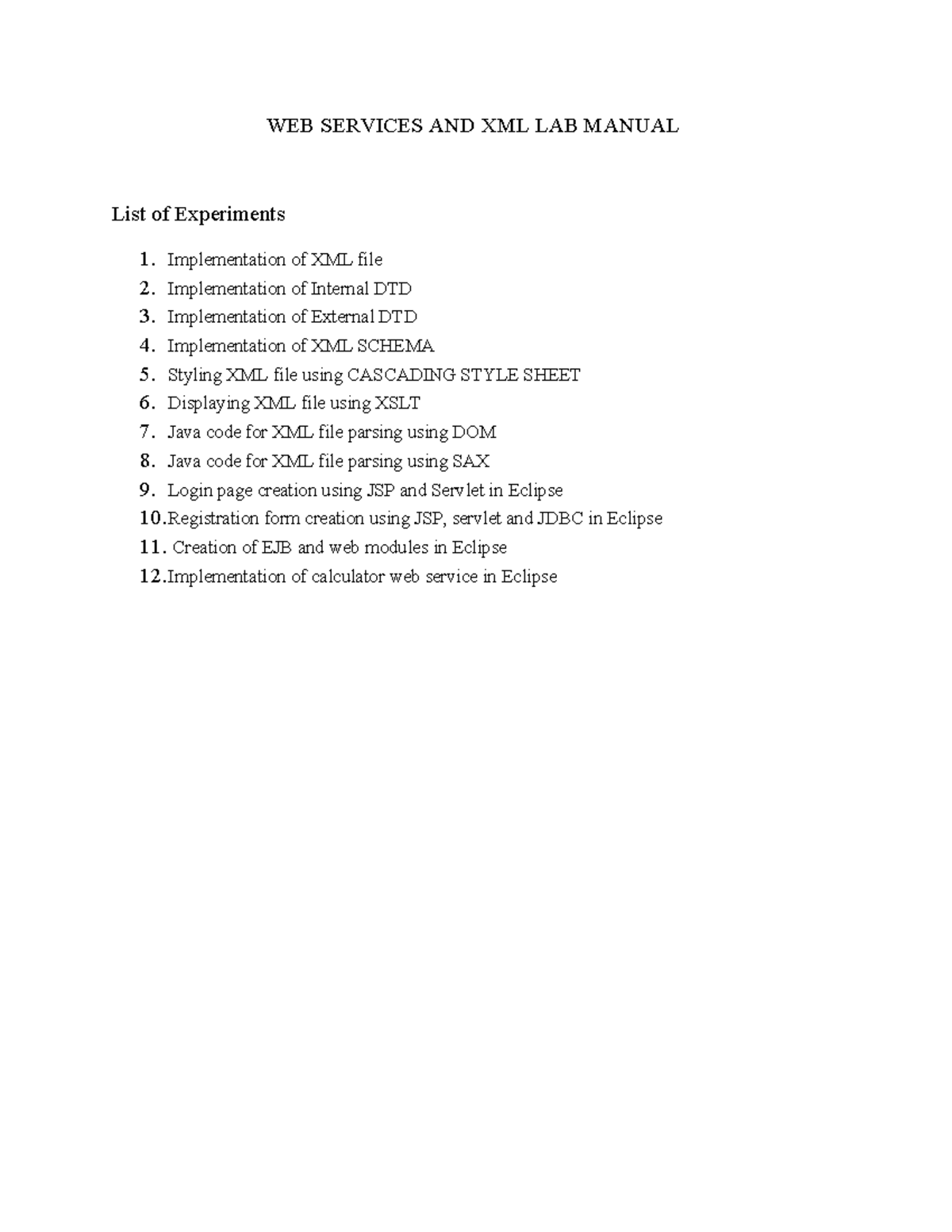 WEB Services & XML LAB Manual 2024-25: Experiment Guide - Studocu