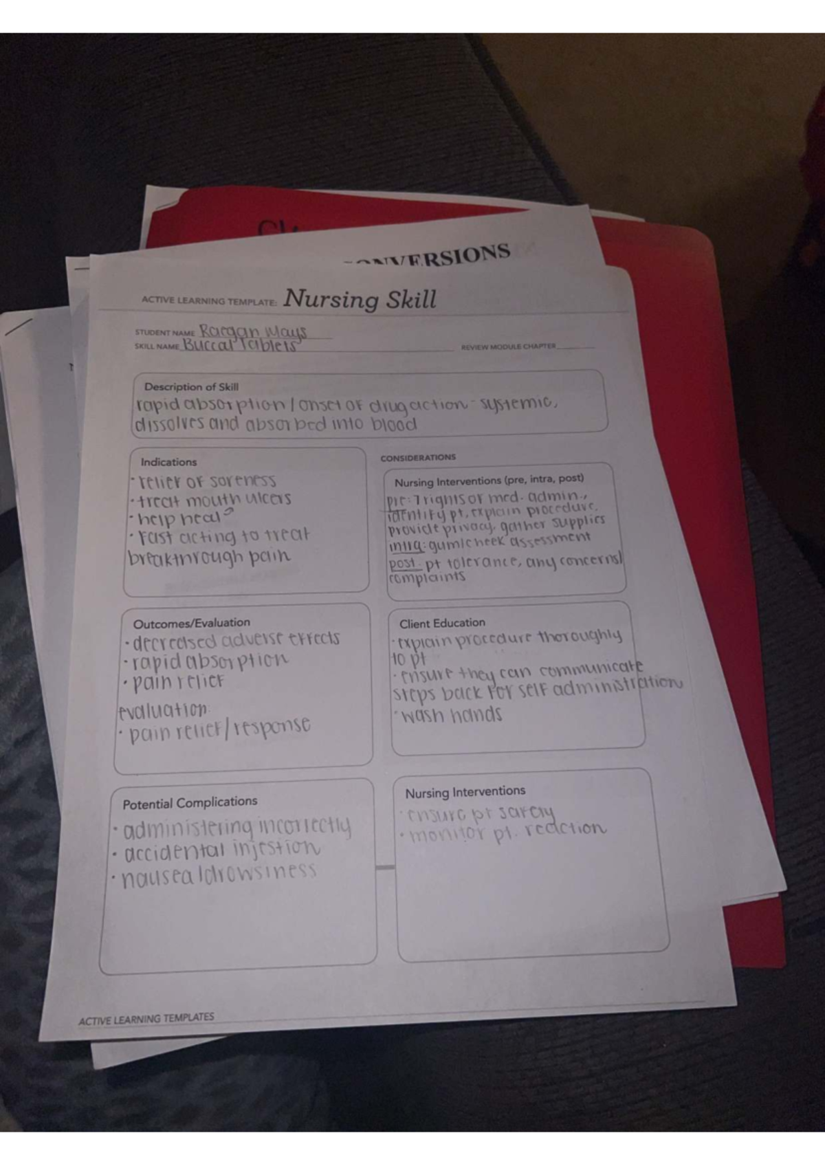 Nursing Skill Template: Buccal Tablets (Active Learning) - Studocu