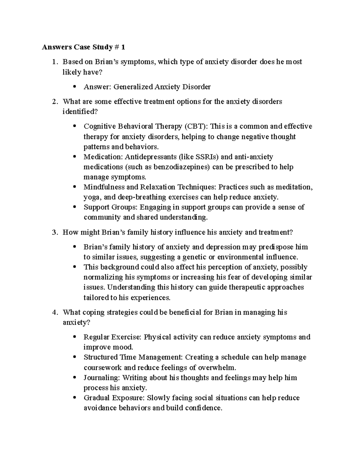 Anxiety Case Study Answers for Students - Answers Case Study # 1 1 ...