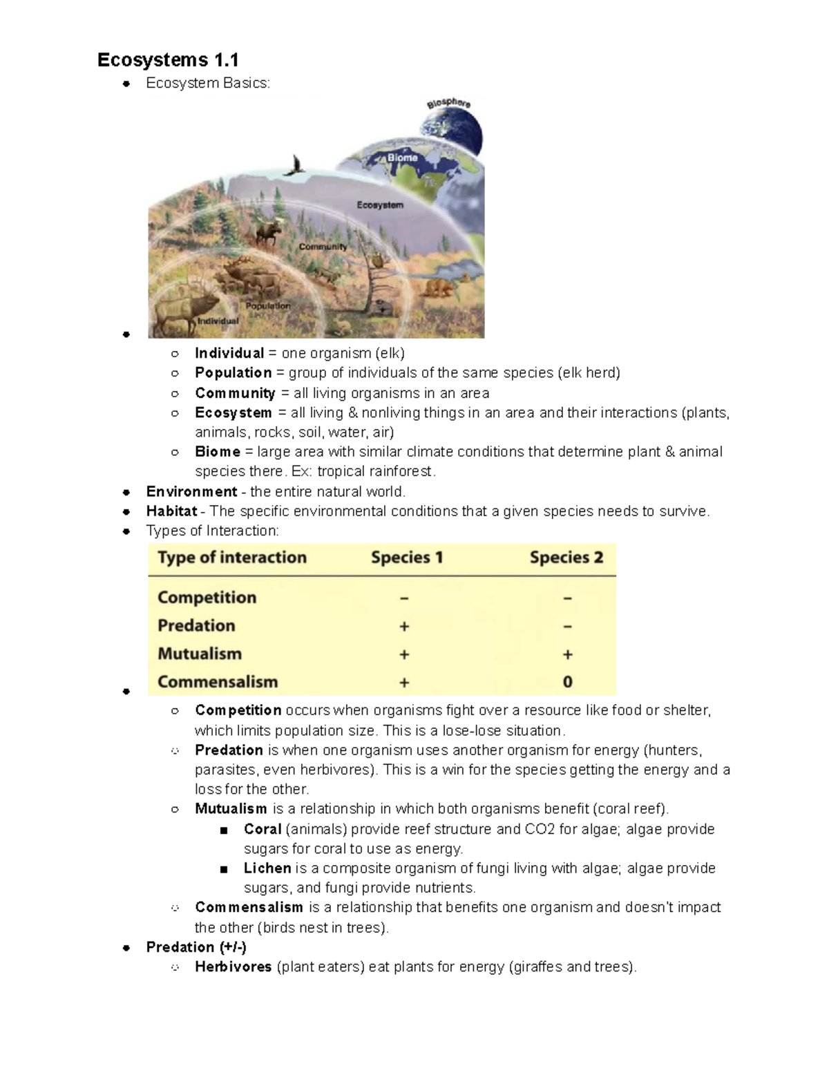 APES 1: Ecosystem Basics and Interactions Overview - Studocu