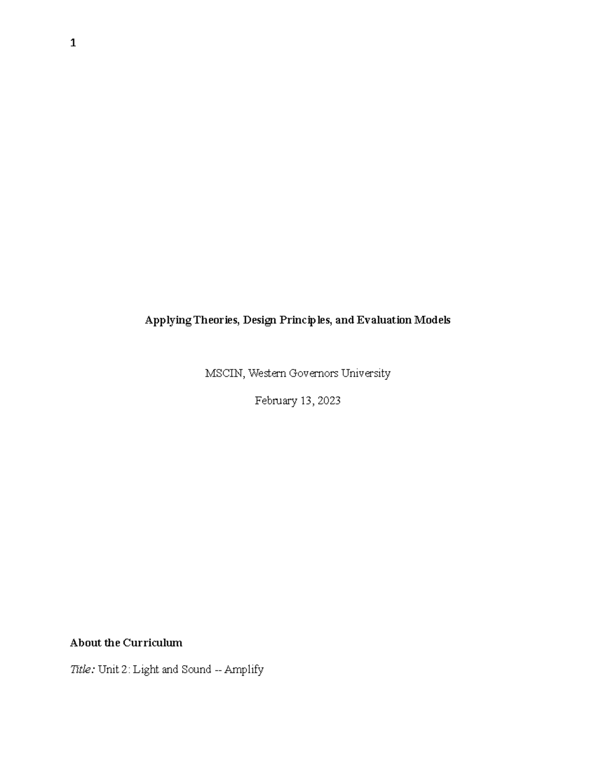 D183 Task 2: Evaluating Amplify's Light and Sound Curriculum - Studocu