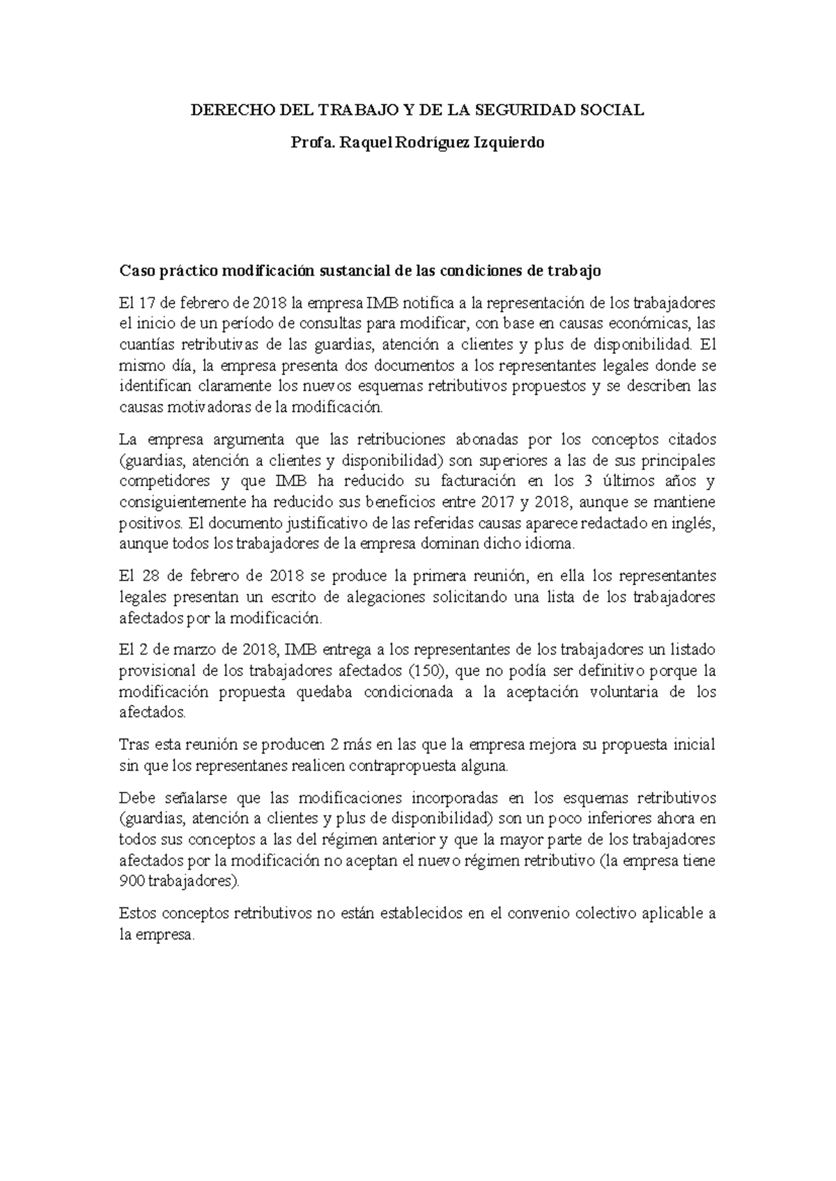 Caso práctico modificación sustancial de las condiciones de trabajo ...