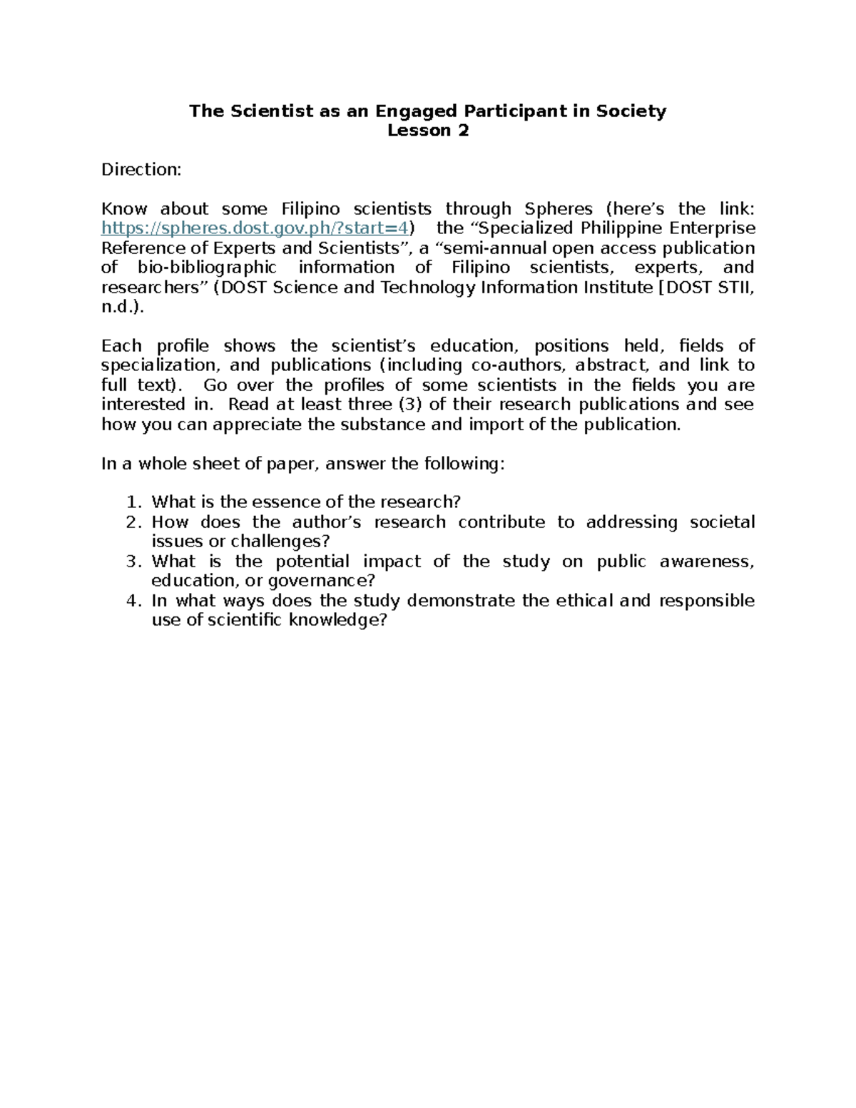 Lesson 2: Engaging with Filipino Scientists and Their Research Impact ...