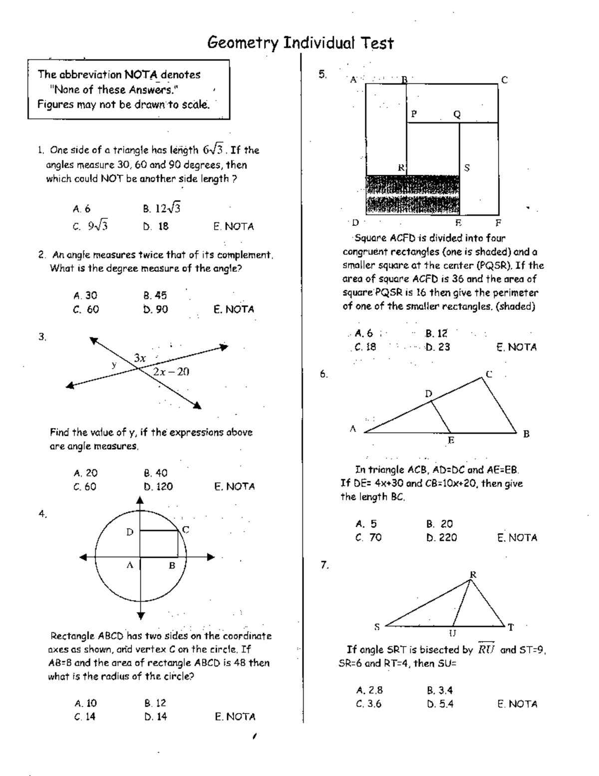 2747 Geometry Individual Test - FAMAT Practice Test - Studocu