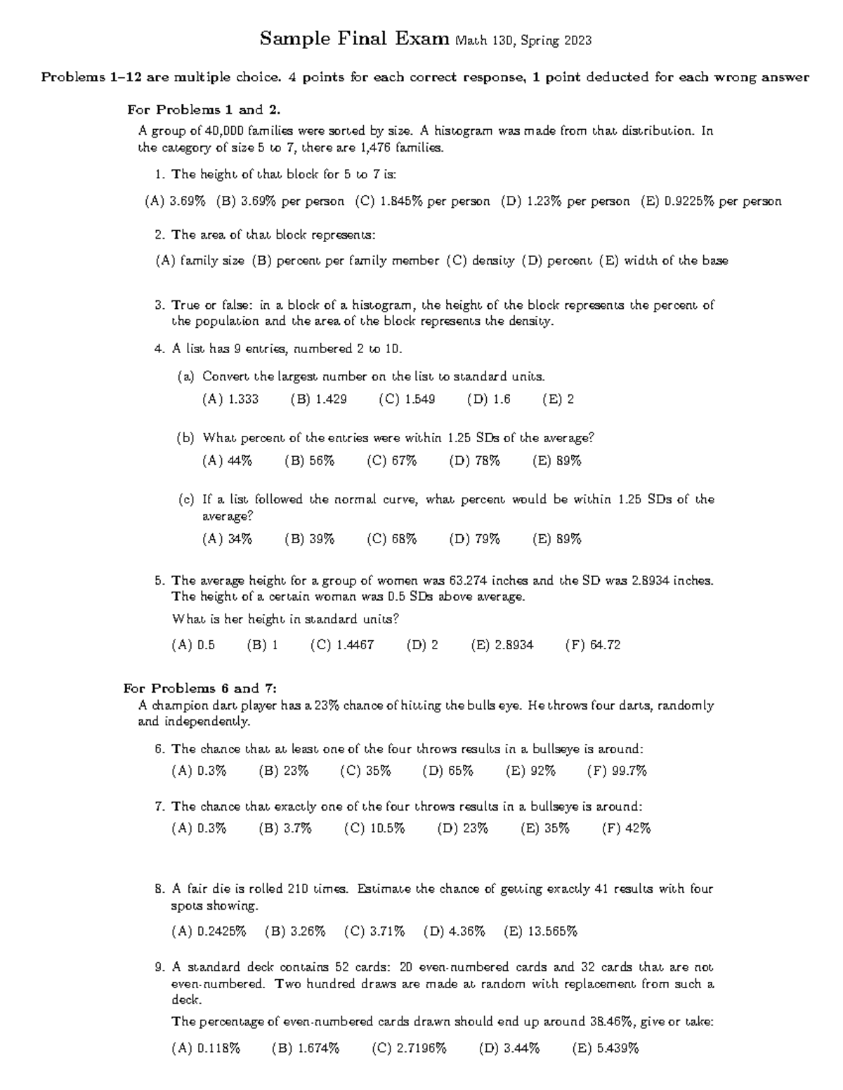 Math 130 Sample Final Exam Guide - Spring 2023 - Studocu