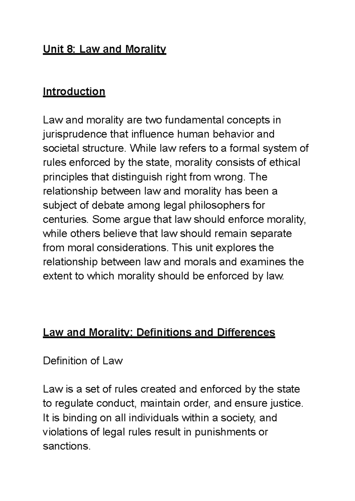 Unit 8: Law and Morality in Jurisprudence Analysis - Studocu