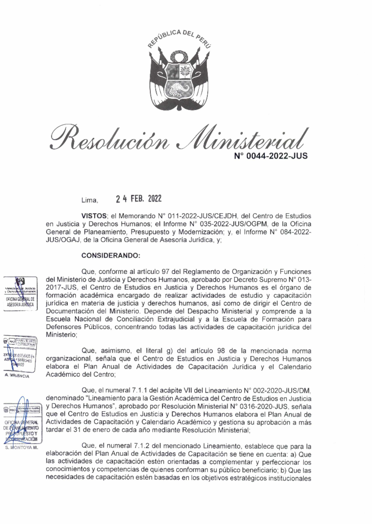 RM 044-2022-JUS Aprueba PLAN Academico Cejdh 2022 - Ciencias sociales - Studocu