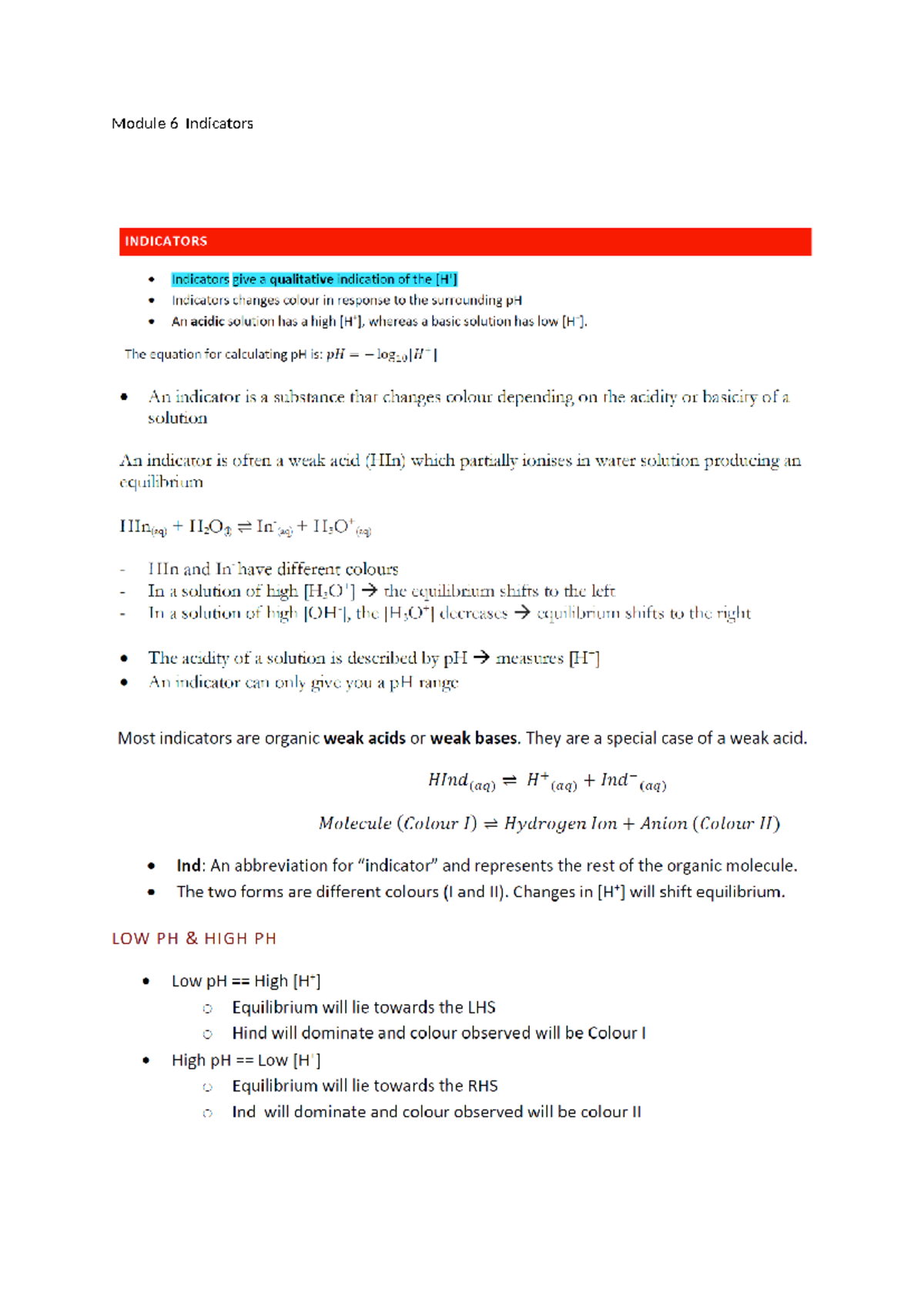 Module 6: Indicators and Their Role in pH Measurement - Studocu