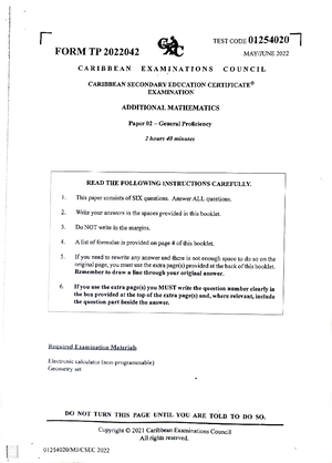 CSEC Mathematics January P2 2025 - TEST CODE 01234020 FORM TP 02025020 ...