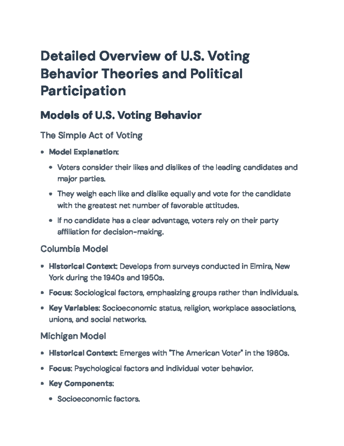 Models of U.S. Voting Behavior: Theories and Participation Insights ...