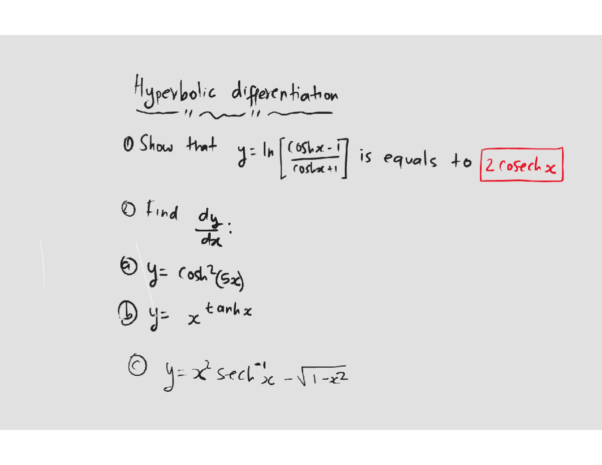 Practice Problems 2 - For practicing drawings examples - Hyperbolic ...
