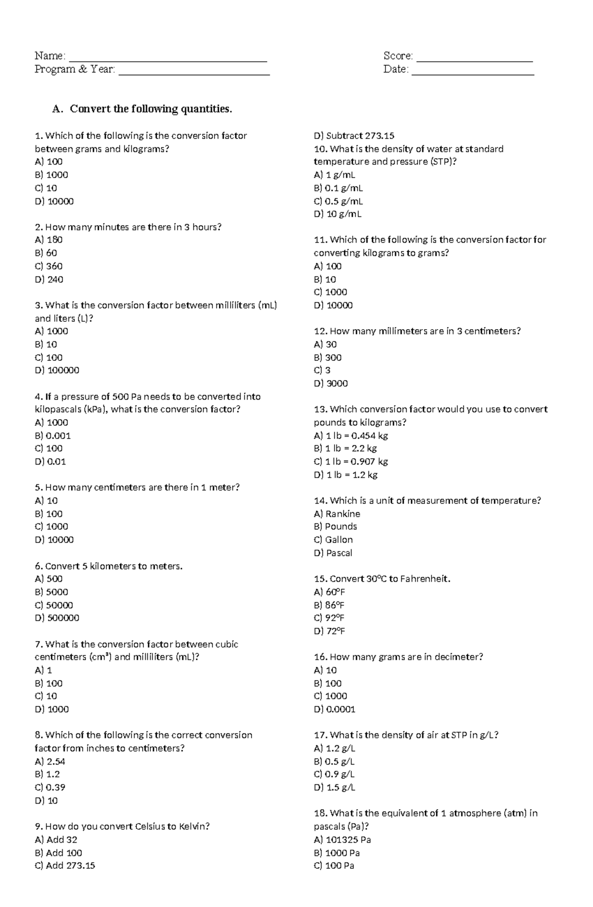Test-A - Sample Question - Name ...