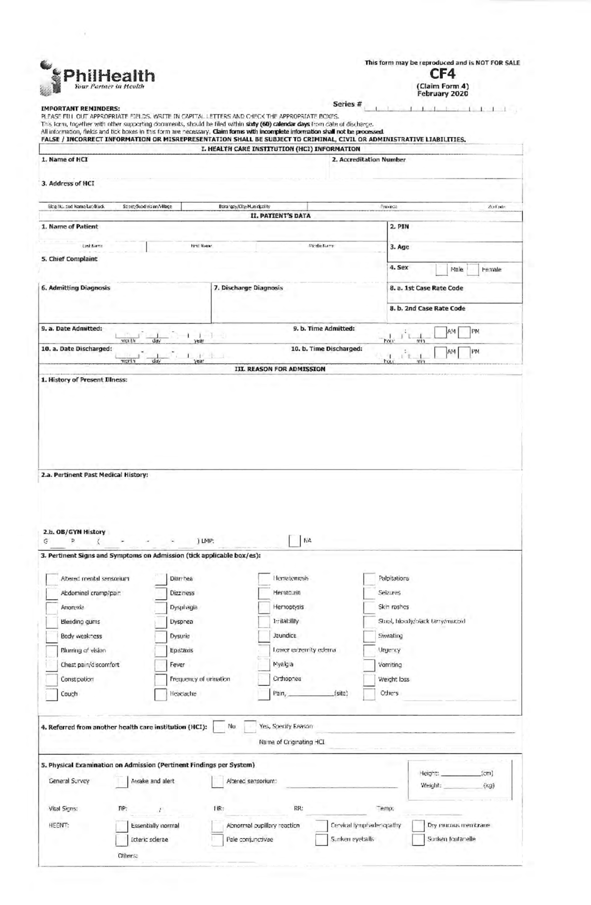 Phil Health Claim Form 4 (CF4) - Important Instructions & Details - Studocu