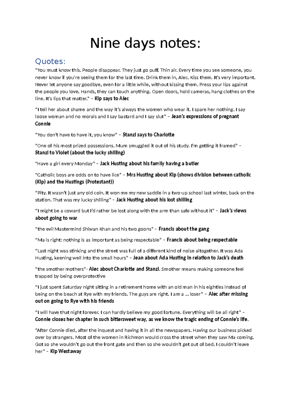 Nine Days Quotes: Key Insights and Reflections - PSYCH - Studocu