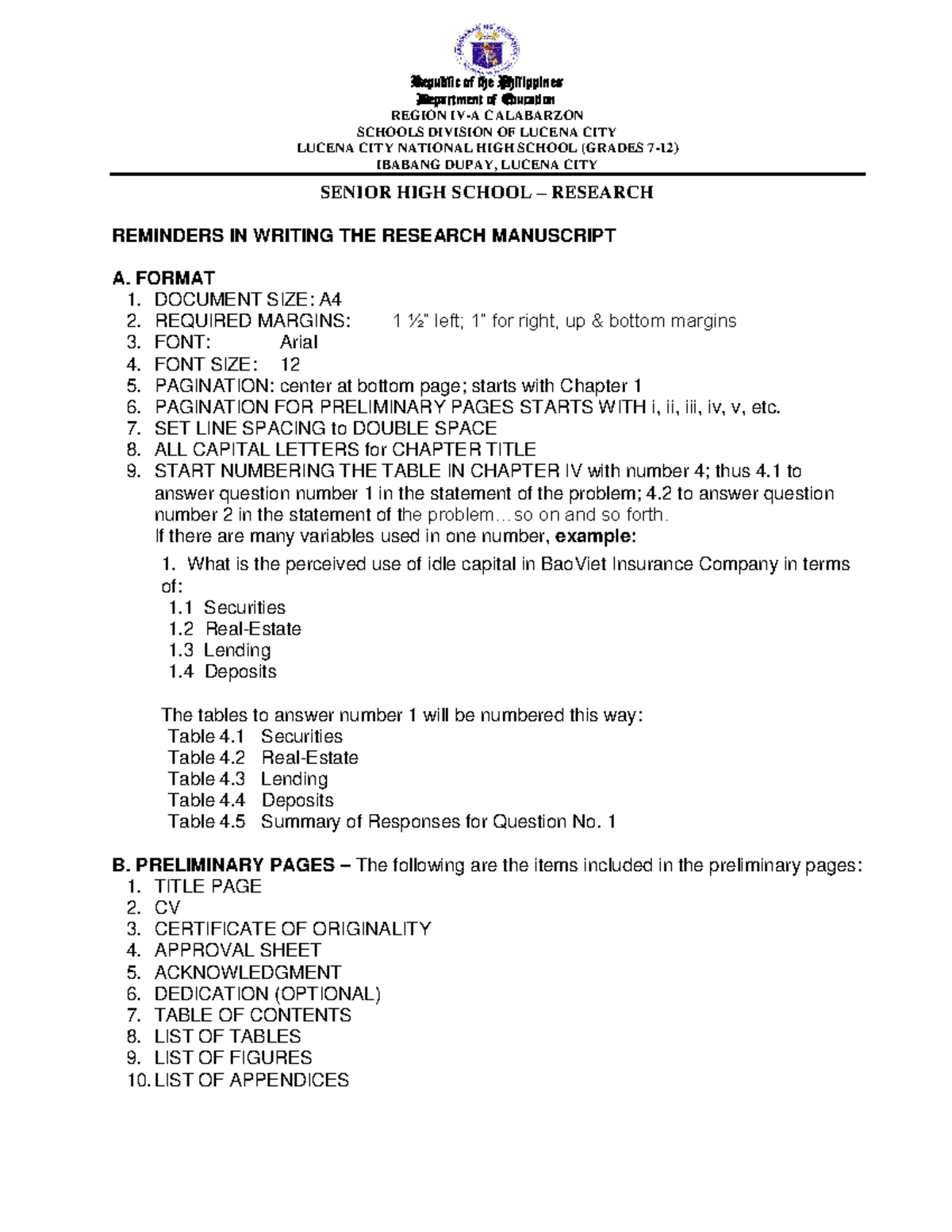Reminders for Writing Research Manuscript in SHS T-III - Studocu