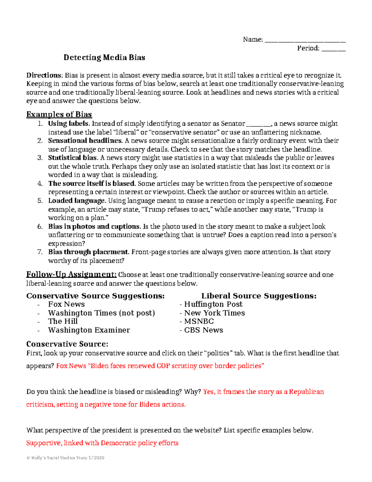 Media Bias Assignment (DANI) - Analyzing Sources and Perspectives - Studocu