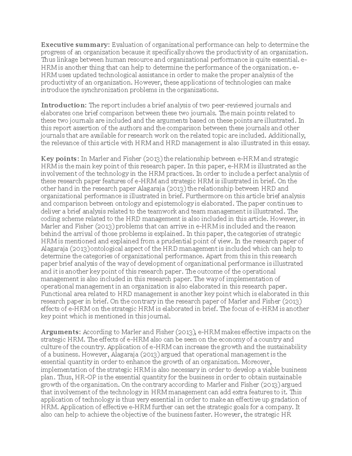 Assignment 1 HRM - Executive summary: Evaluation of organizational ...