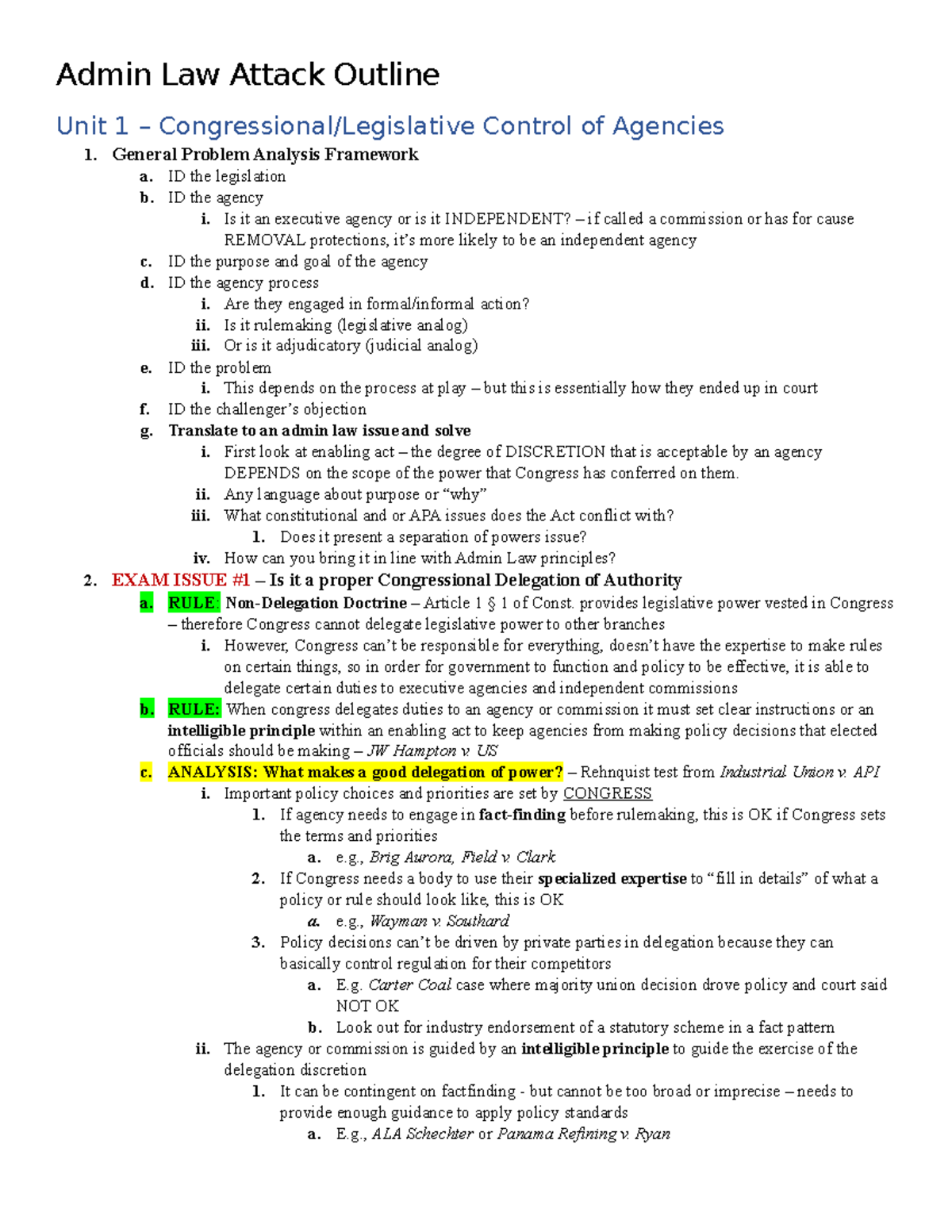 Admin Law Attack Outline - Issue Analysis & Case Support Overview - Studocu