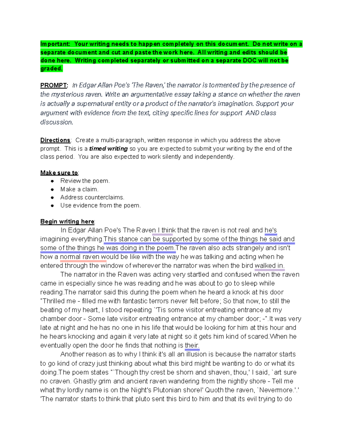 Final Exam Essay: Analyzing the Supernatural in Poe's The Raven (ENG ...