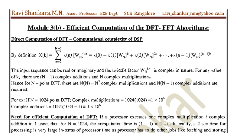 DSP - Module 3(b) 2025 - Efficient Computation of FFT Algorithms - Studocu