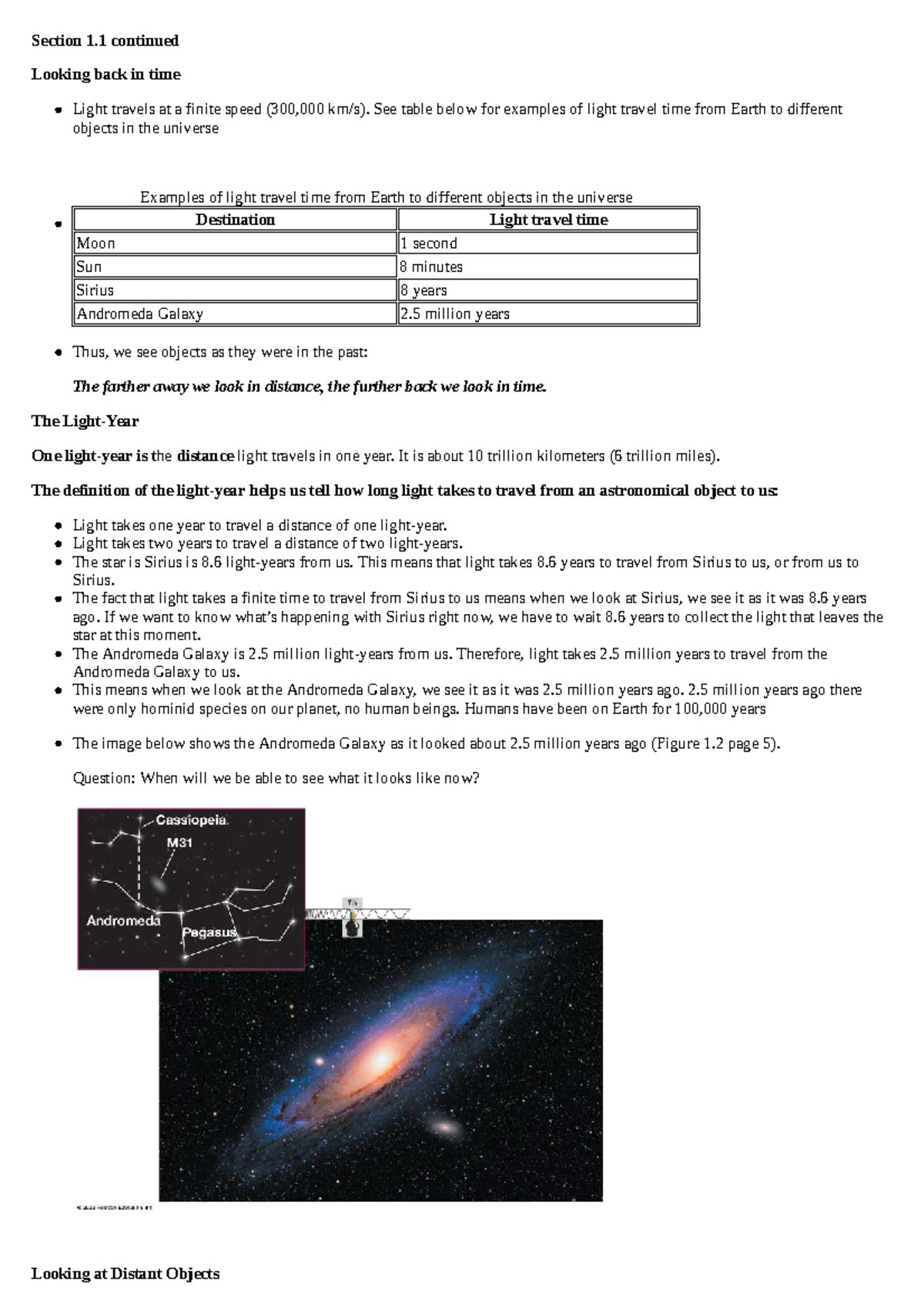 Astronomy Lecture Notes: Light Travel and Universe Scale - Studocu