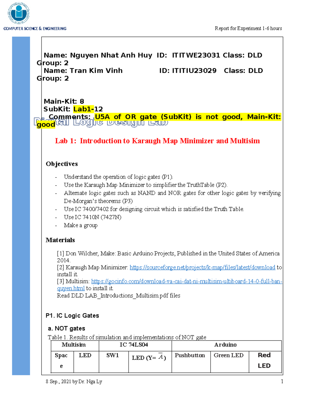 DLD-LAB Experiment 1 Report - Group 2 Summary Analysis - Studocu