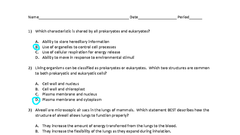 Dejion Breland - Biology Keystone Module 1 Practice Test - Studocu