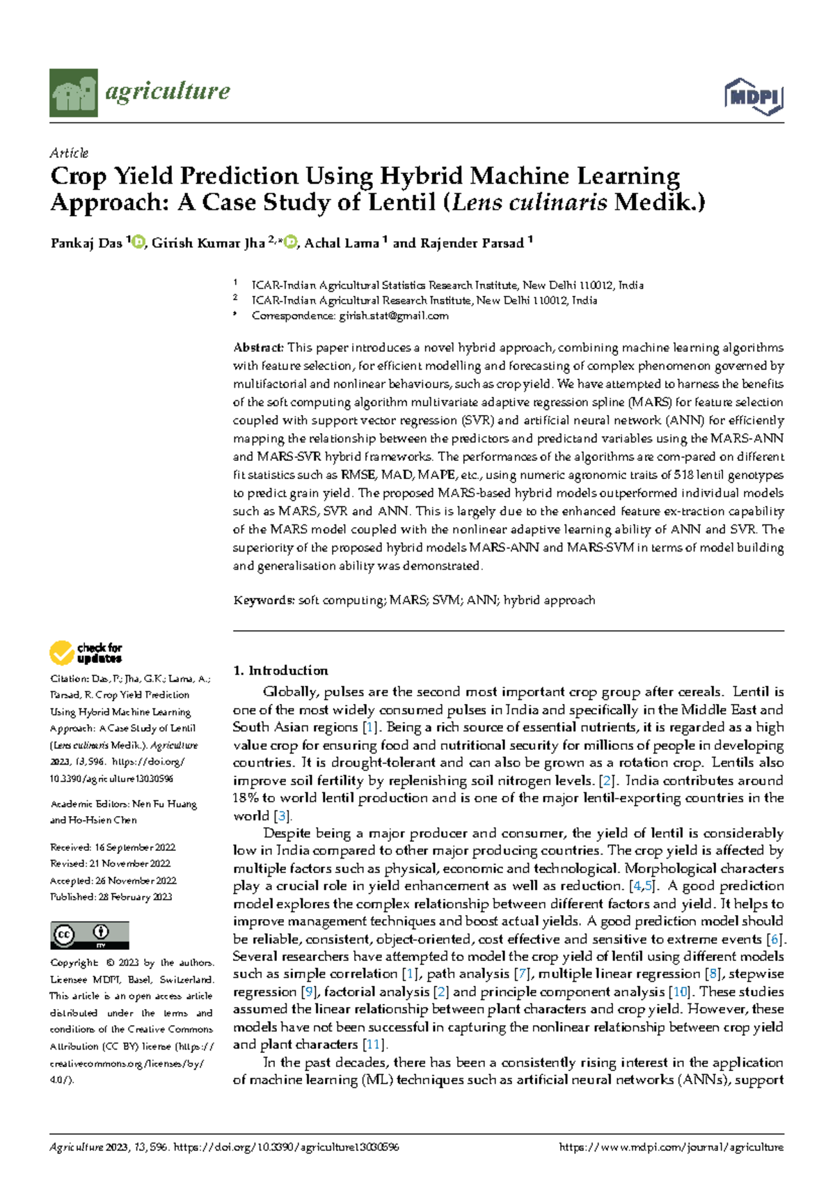 Crop Yield Prediction Using Hybrid ML Approaches: A Lentil Case Study - Studocu