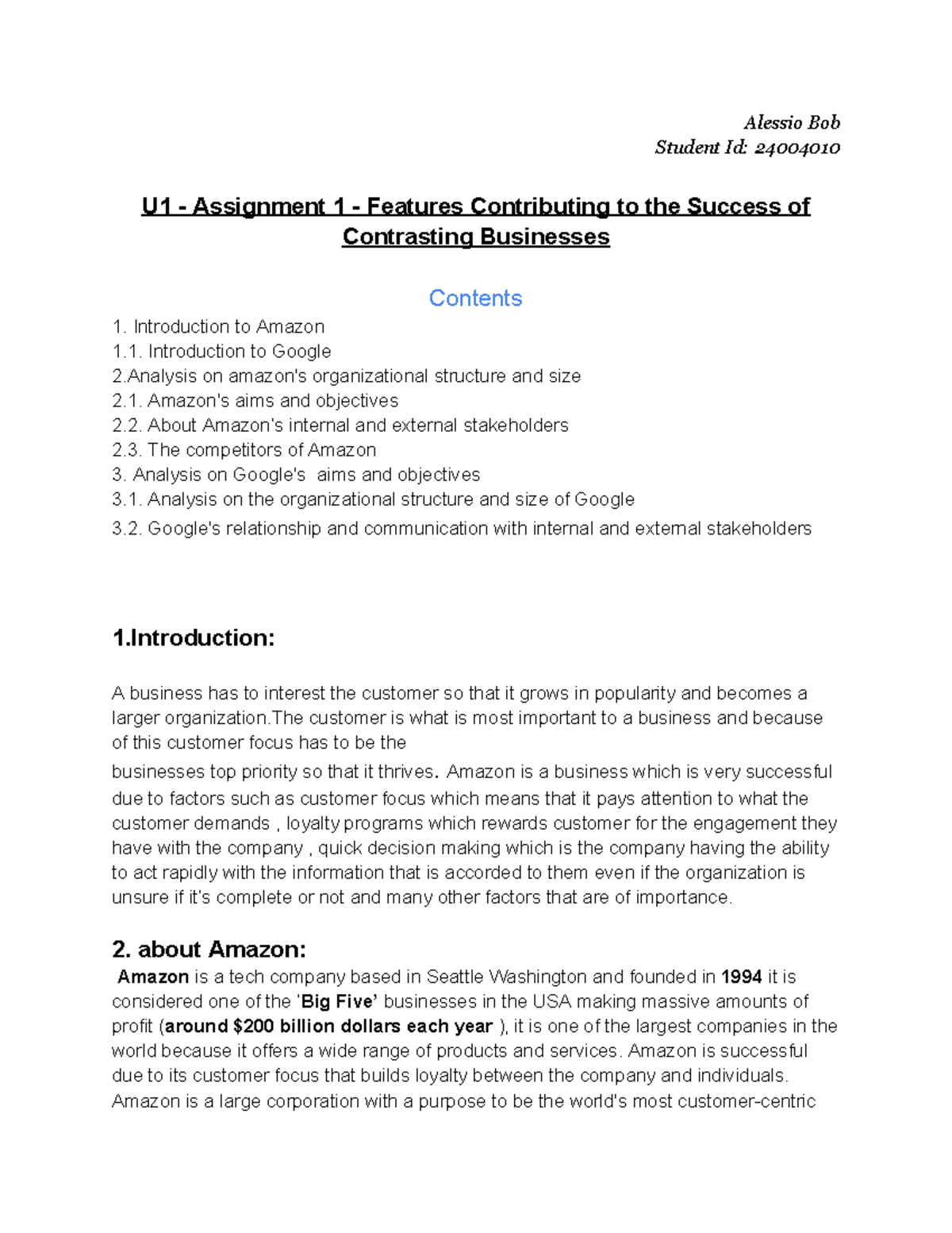Copy of Assignment 1 - Alessio Bob Student Id: 24004010 U1 - Assignment ...