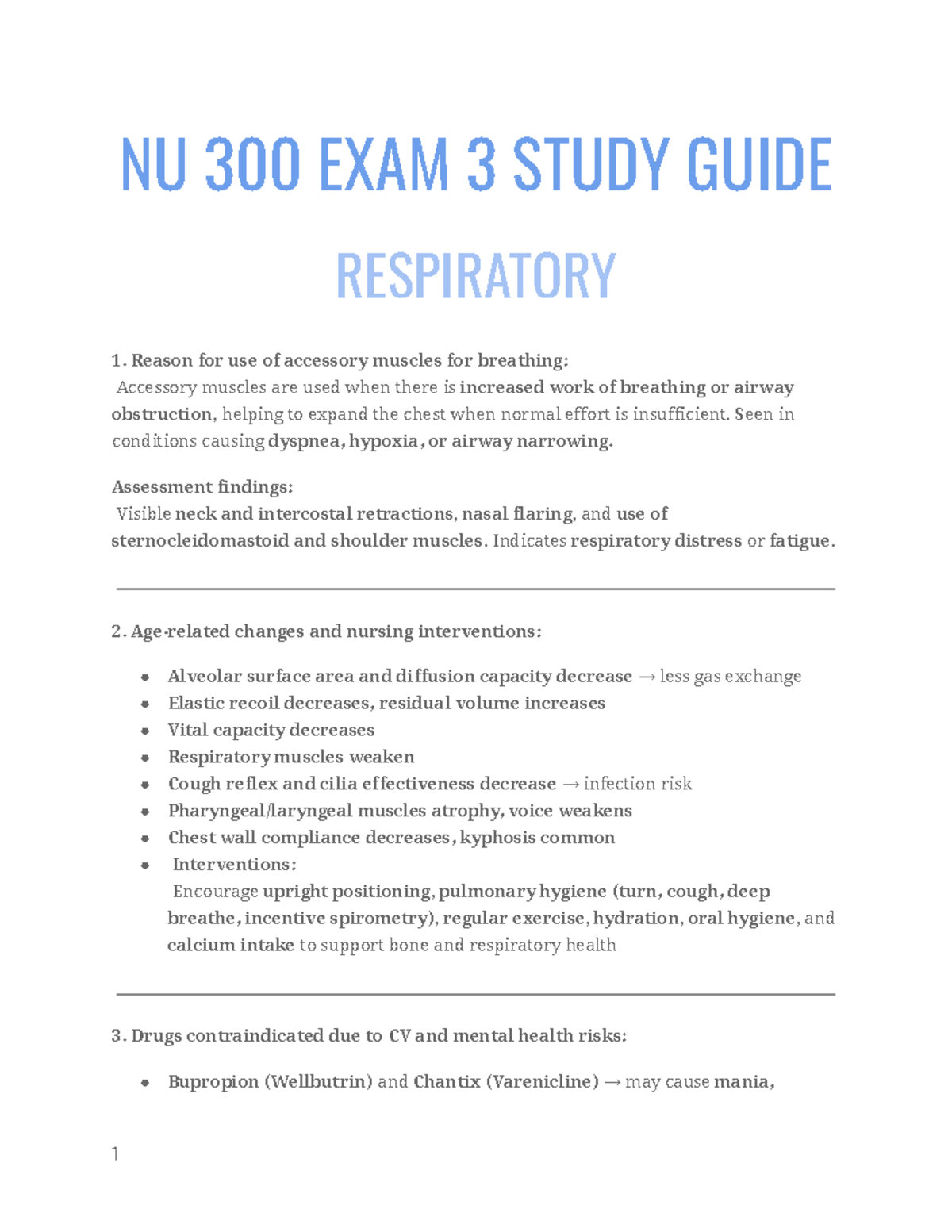 NU 300 EXAM 3 STUDY GUIDE: RESPIRATORY & FLUID BALANCE - Studocu