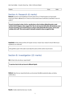 Food Preparation and Nutrition NEA 2 AFL - Assessment For Learning ...