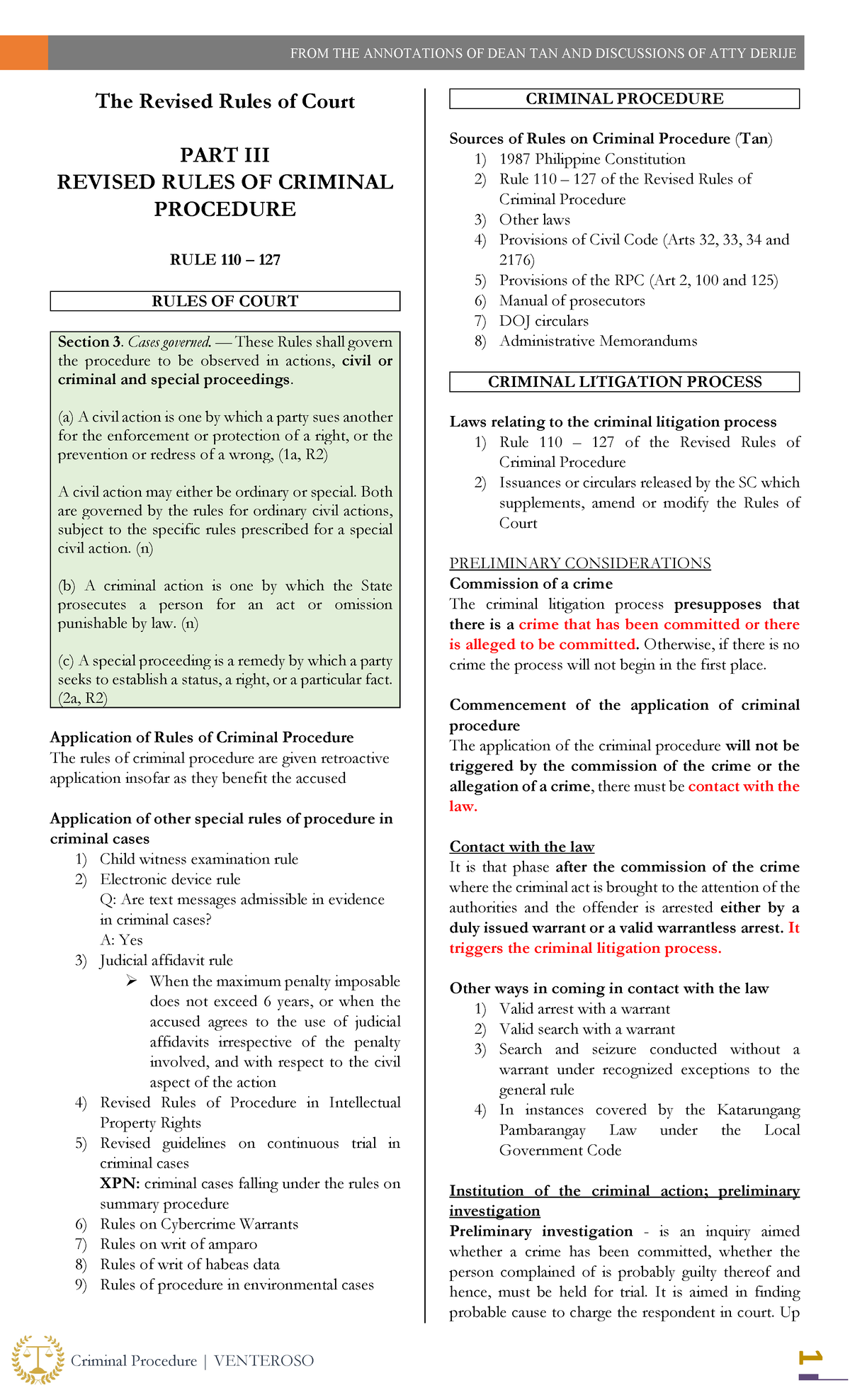 Crim Pro (V Notes) - Comprehensive Overview of Criminal Procedure - Studocu