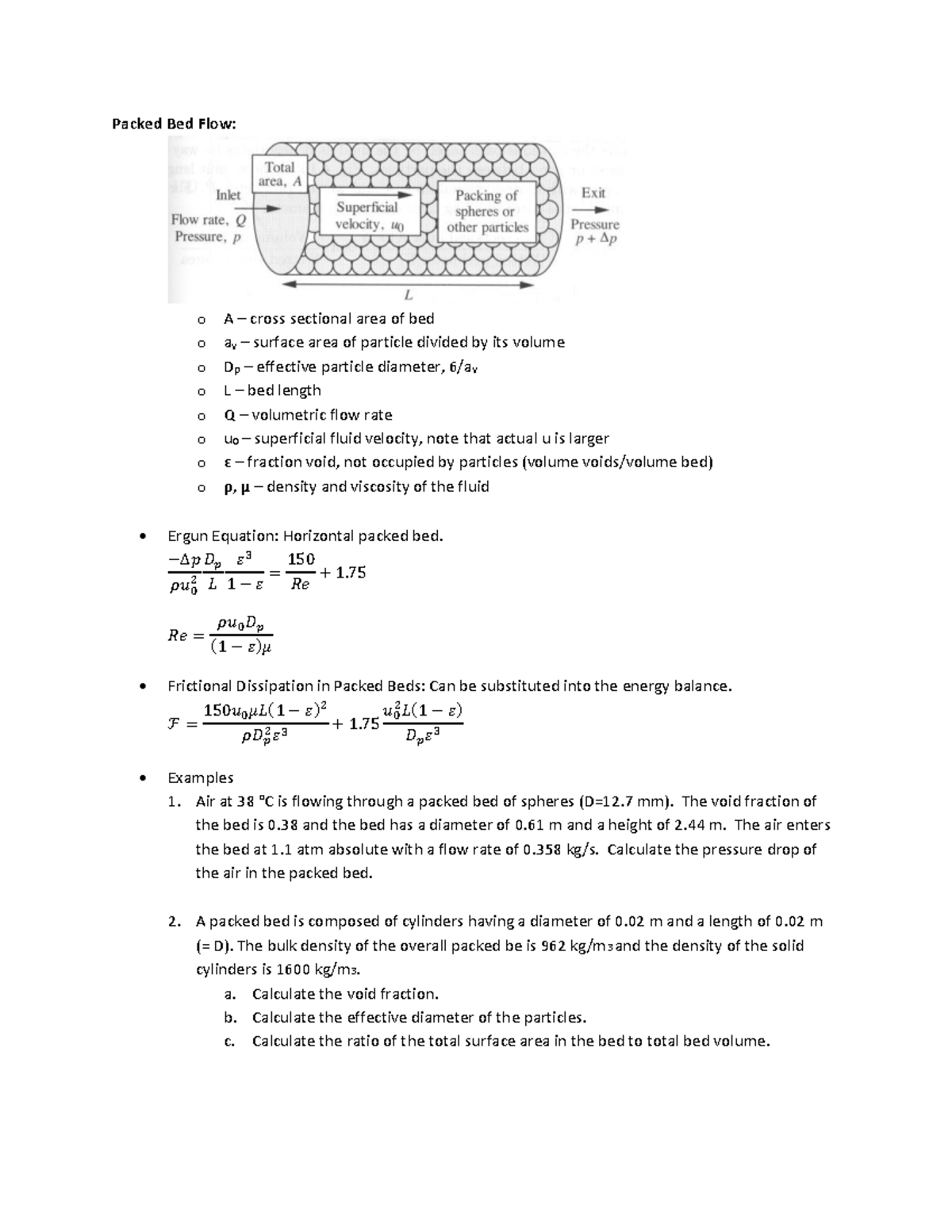 34-Packed Bed Flow: Key Concepts and Example Calculations - Studocu