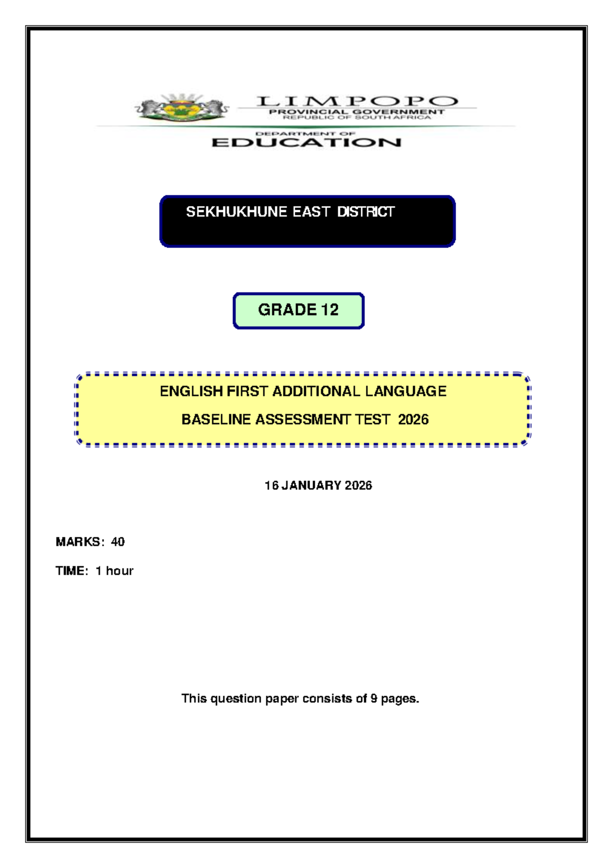 Gr12 Engfa Baseline Assessment Test 2026 - 16 Jan - Studocu
